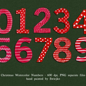 Christmas Numbers, Watercolor Clip Art, Typography, Letters, Holiday ...