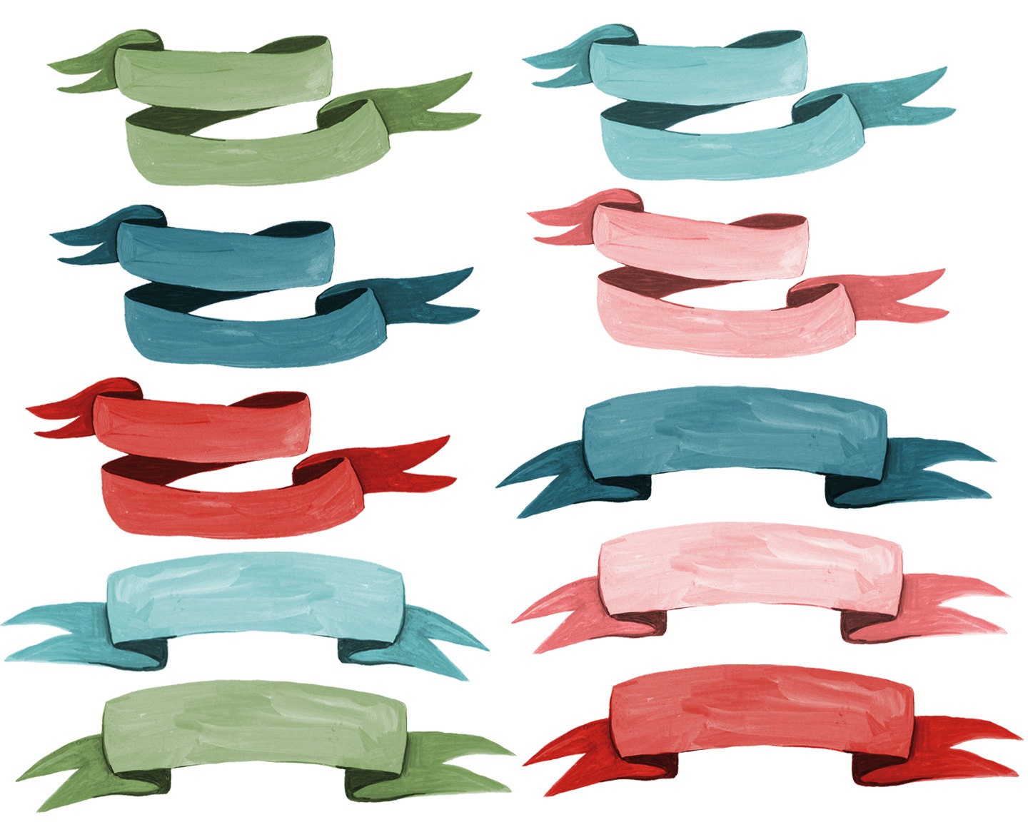 Digital Clipart Watercolor Ribbons Banner Band Blog - Etsy