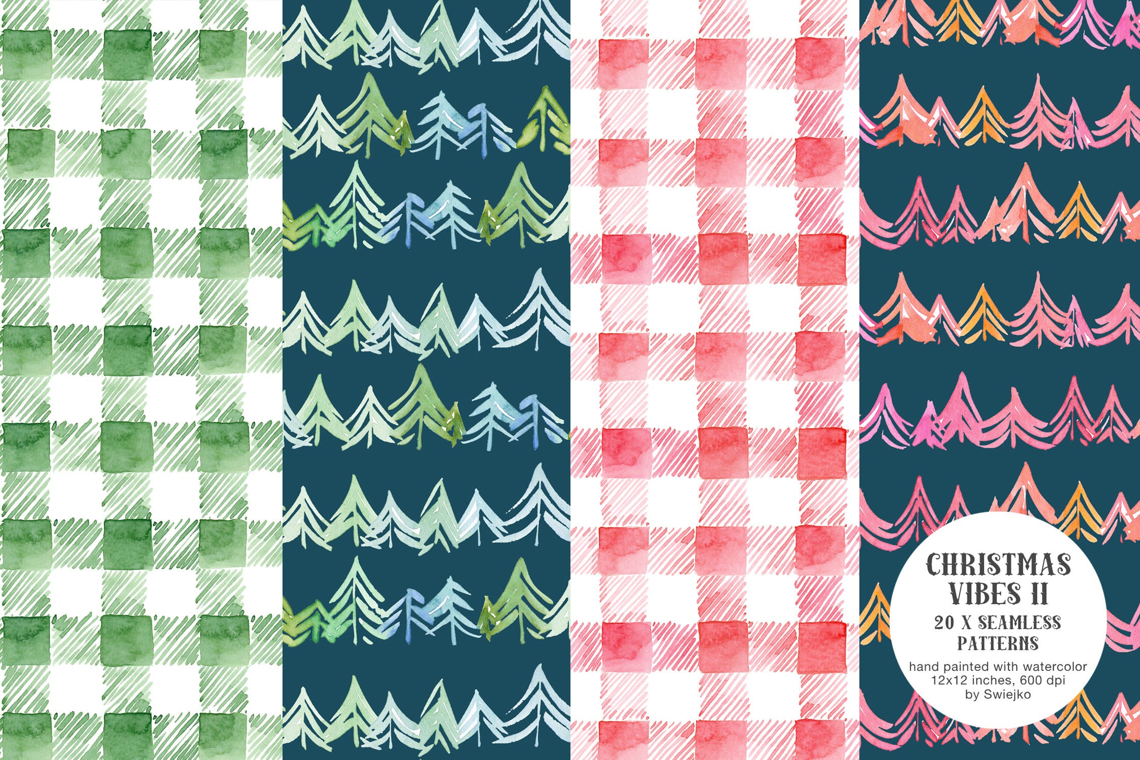 Christmas Digital Background Set, Hand Painted Watercolor Paper ...