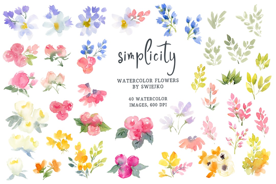 Watercolor Flower Clipart Set, Hand Painted Floral PNG, Instant ...
