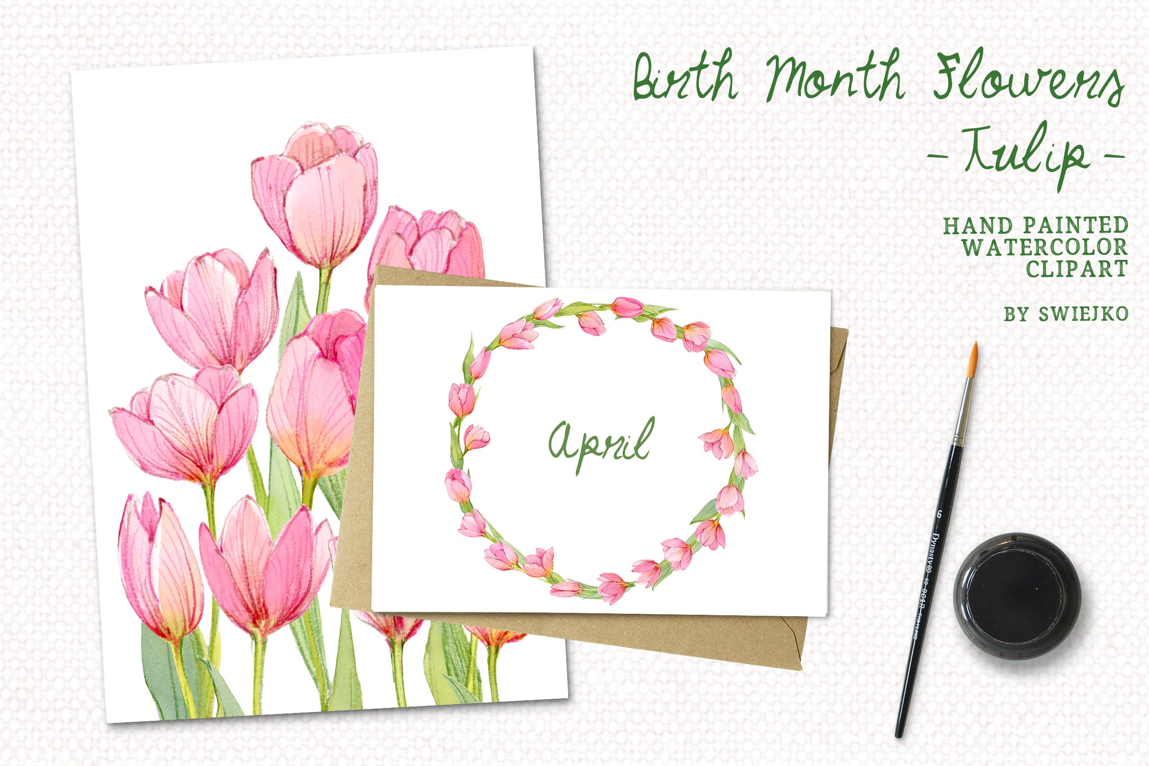 Tulip Clipart, Birth Month Flowers, Aprilflower, Watercolor Clipart Set ...
