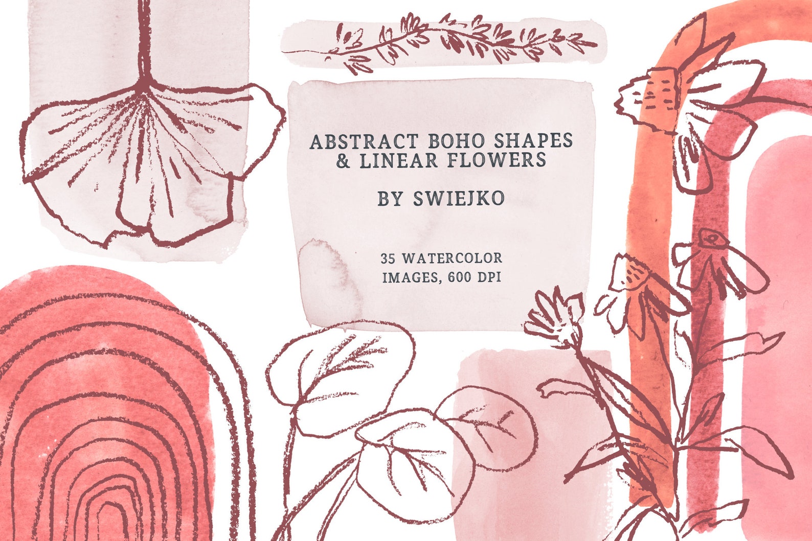 Abstract Boho Clipart Set Linear Flowers Geometric Shapes - Etsy