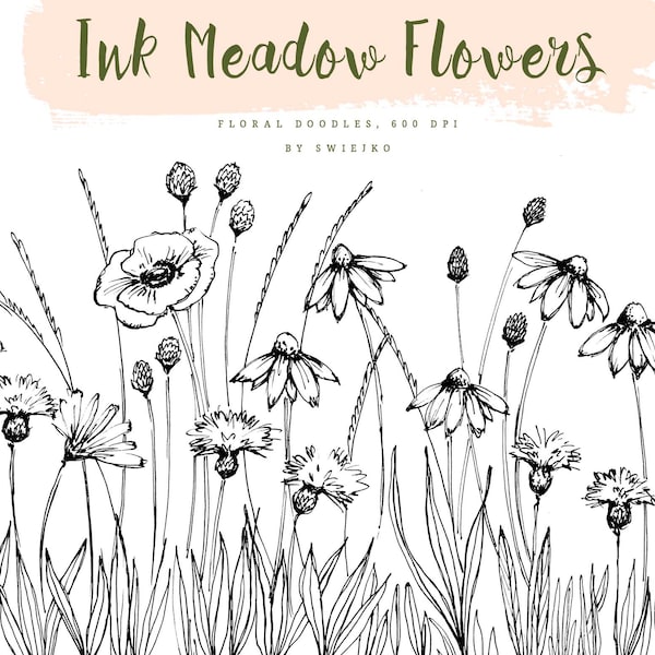 Black and White Meadow Clipart - Etsy