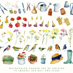 Watercolor Clipart, Garden, Spring, Birds, Floral Wreath, Digital ...