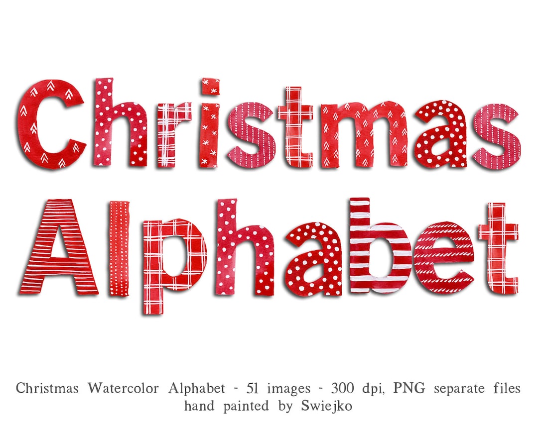 Christmas Alphabet, Watercolor Clipart, Typography, Letters, Holiday ...