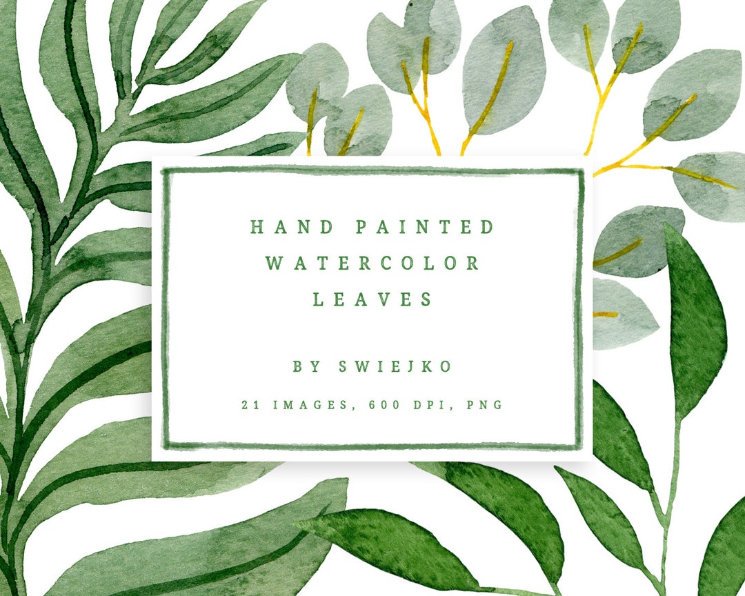 Digital Clipart, Watercolor Leaves, Hand Painted Foliage, Tropical ...