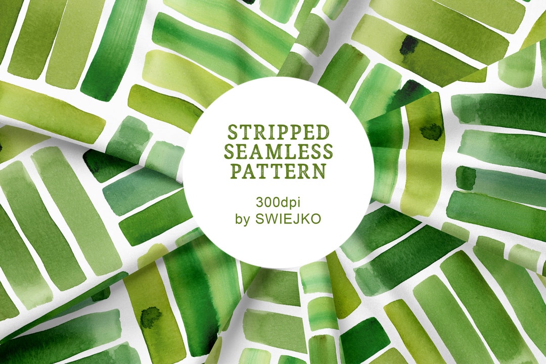 Watercolor Digital Paper,green Stripes, Hand Painted Background ...