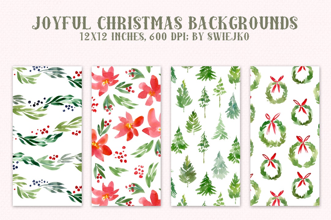Christmas Backgrounds - Joyful Watercolor Patterns, Holiday 2021 - Etsy