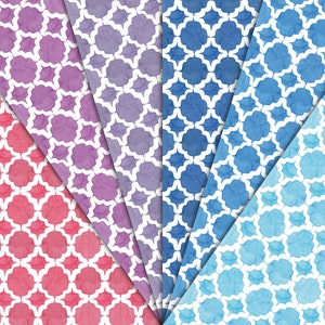 Watercolor Digital Paper, Quatrefoil, Moroccan Tile, Handpainted ...