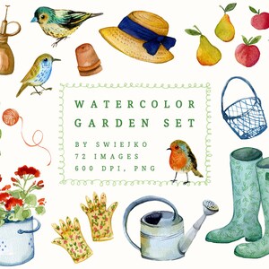 Watercolor Clipart, Garden, Spring, Birds, Floral Wreath, Digital ...