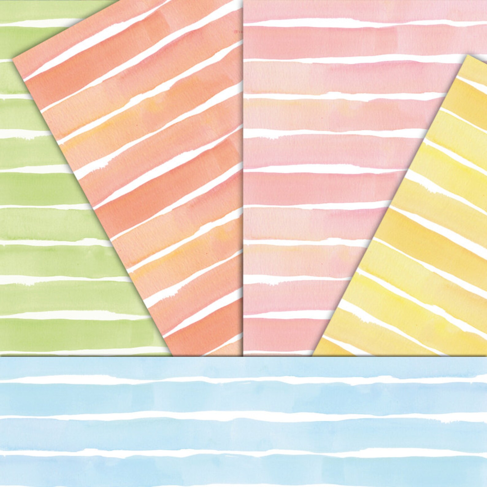 Watercolor Digital Paper Hand Painted Background Stripes | Etsy