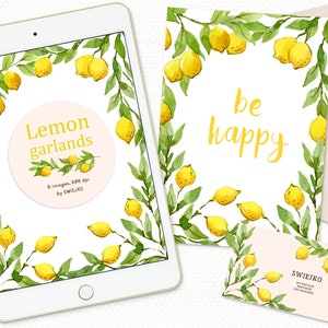 Lemon Garland, Summer Digital Clipart, Watercolor Clipart, Hand Painted ...