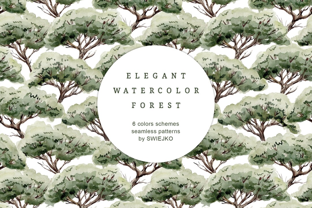 Elegant Watercolor Forest, Seamless Pattern, Trees, Wood, Hand Painted ...