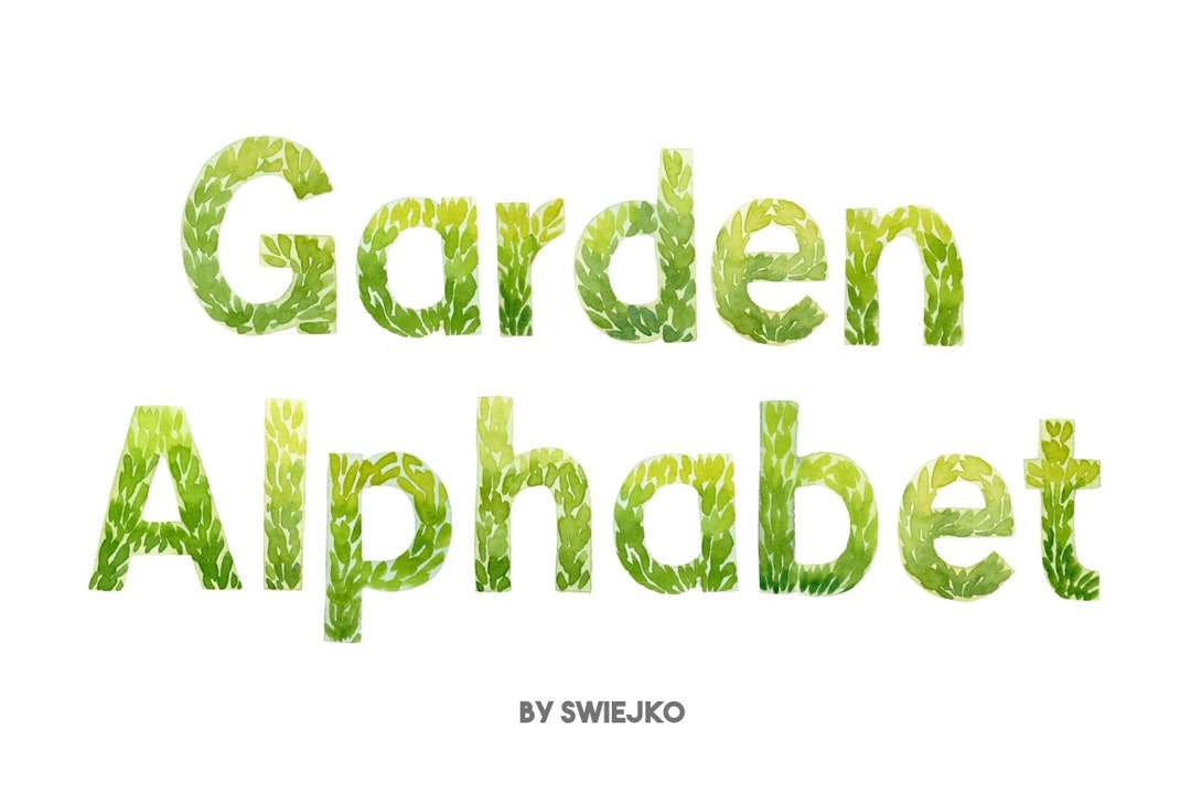 Digital Alphabet, Watercol Letters, Garden, Greenery, Scrapbooking ...