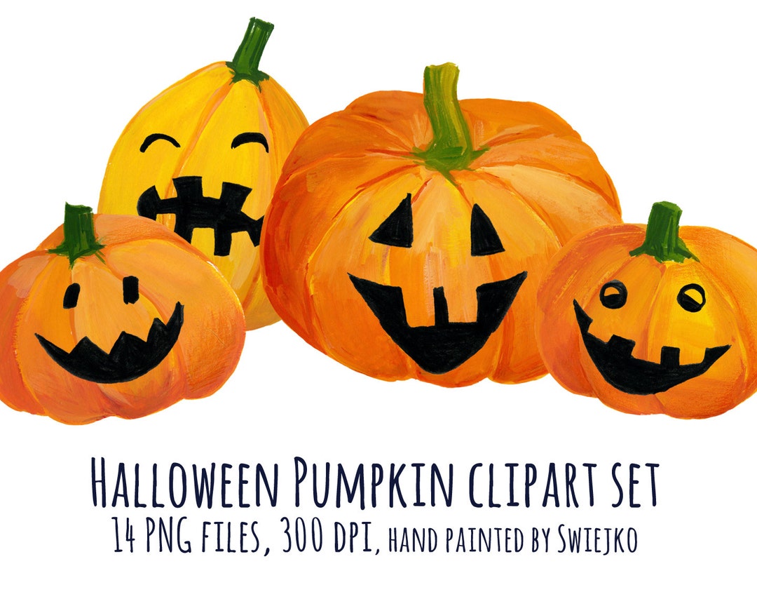 Watercolor Halloween Pumpkin Clipart Set, Hand Painted (PNG, 300 Dpi ...
