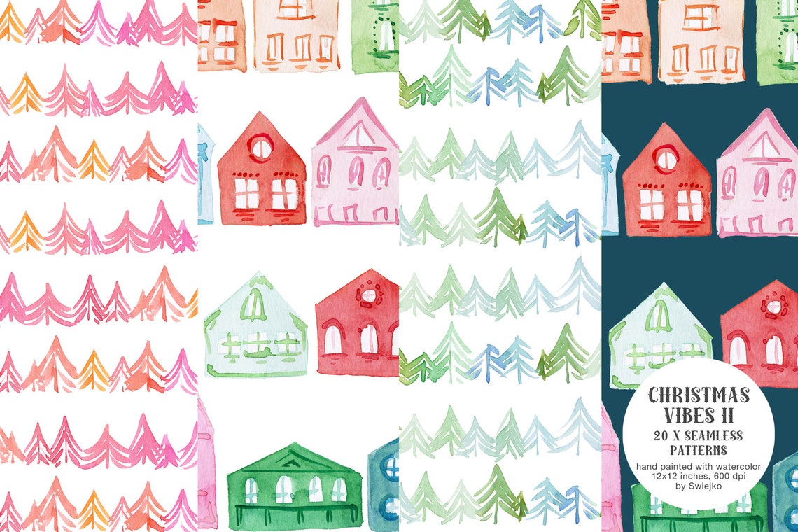Christmas Digital Background Set Hand Painted Watercolor - Etsy