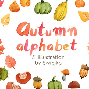Watercolor Alphabet, Numbers, Autumn Illustrations, Hand Painted ...