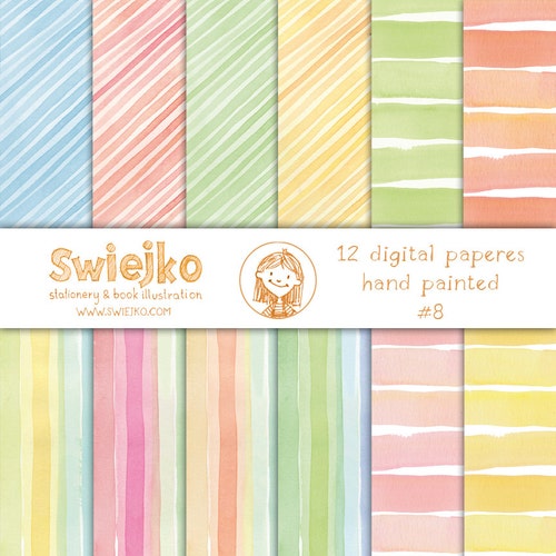 Watercolor Digital Paper Hand Painted Background Stripes - Etsy