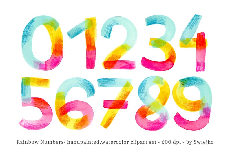 Rainbow Watercolor Numbers Clipart, Kids Birthday Invitation (digital ...