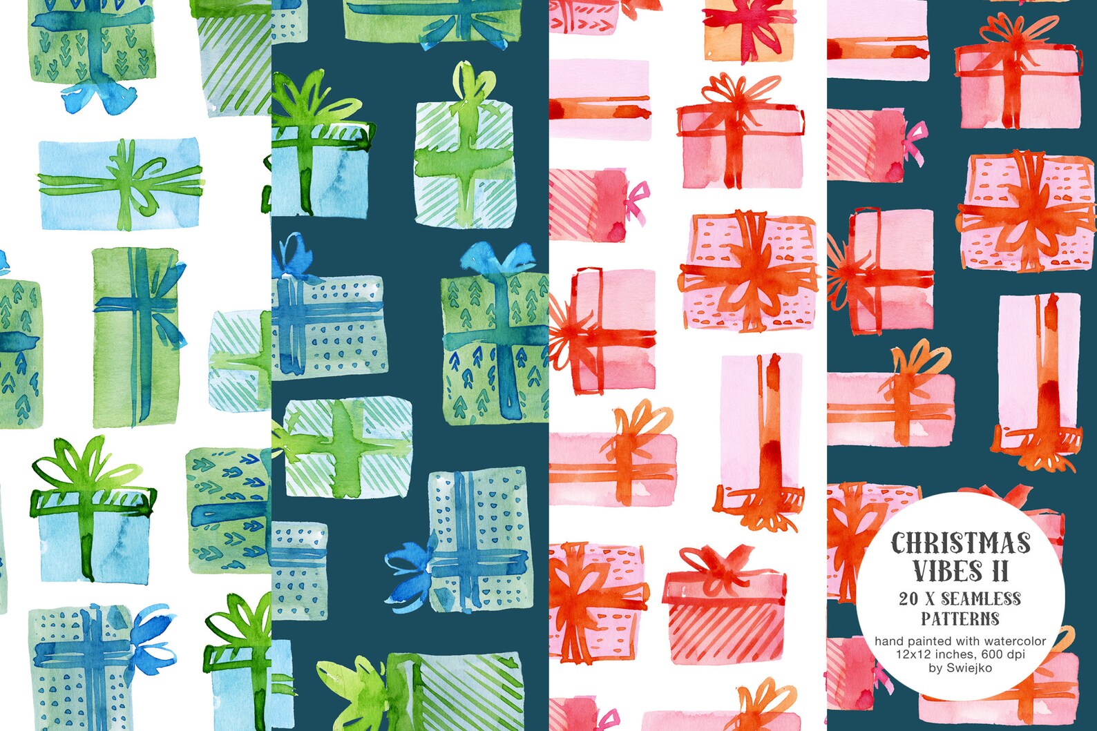 Christmas Digital Background Set Hand Painted Watercolor - Etsy