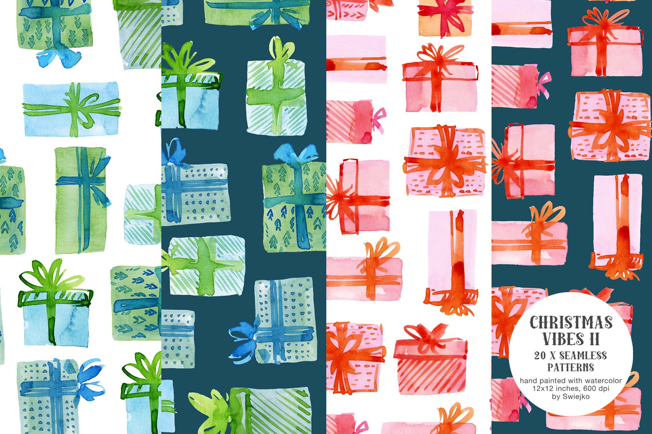 Christmas Digital Background Set Hand Painted Watercolor - Etsy