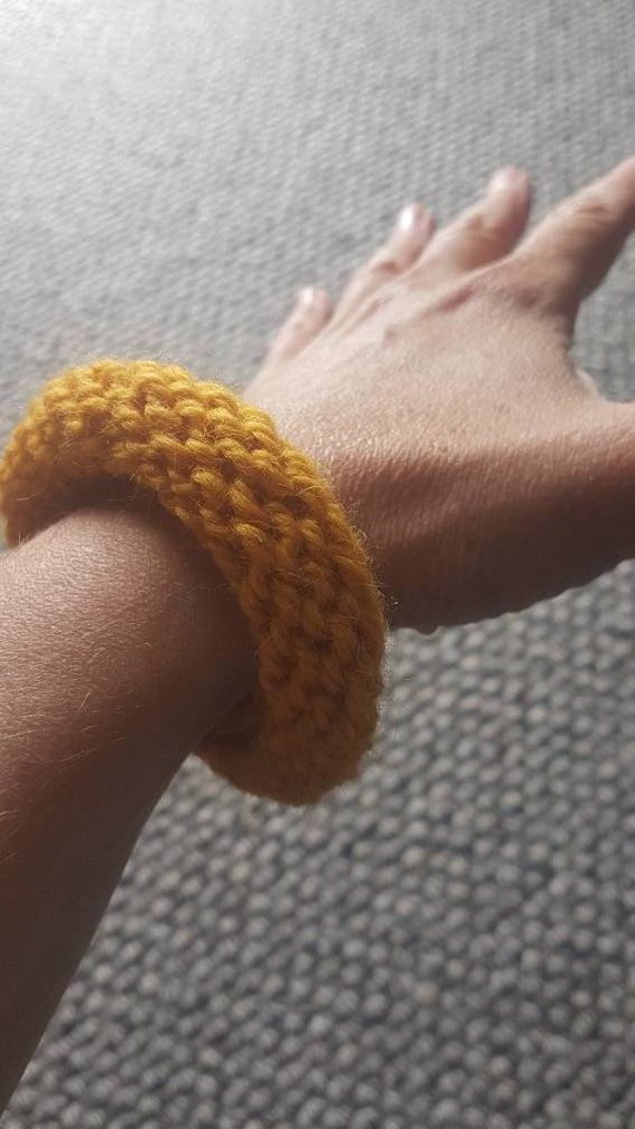 Yellow knitted bracelet | Etsy