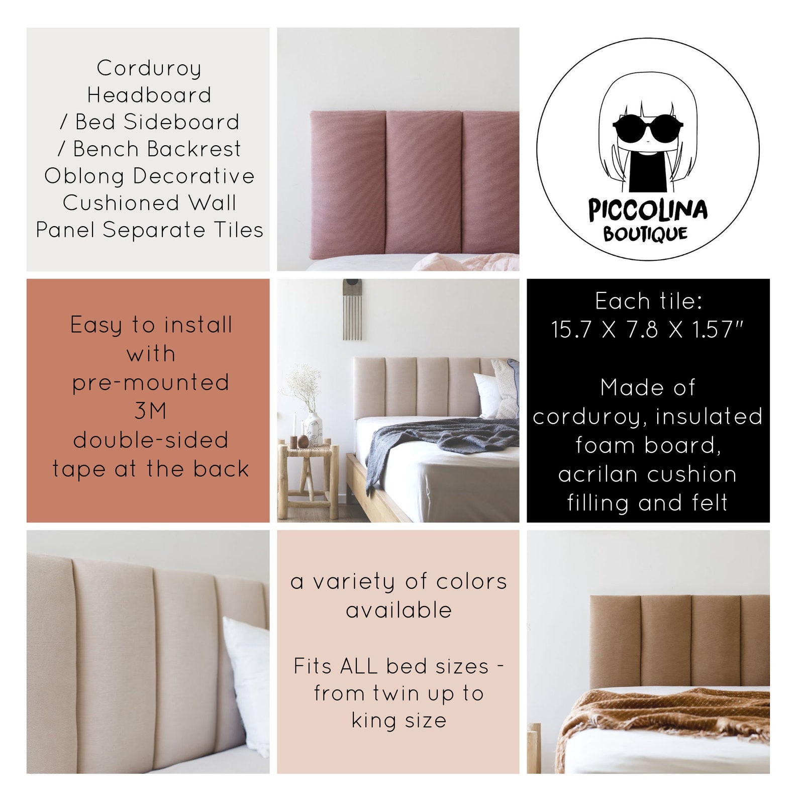 Fabric Wall Panels, Wall Cushions, Corduroy Rectabgular Upholstered ...