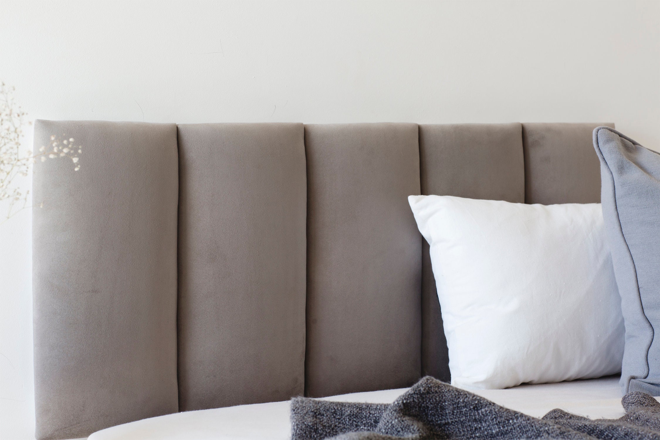 Velvet Cushioned Headboard, Twin King Queen Headboard, Upholstered Wall ...