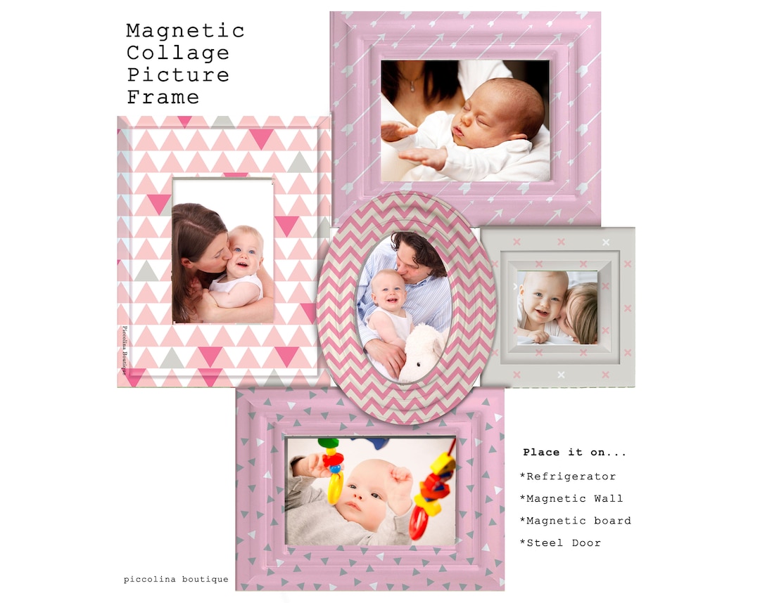 Pink Modern Collage Picture Frame, Fridge Magnet Photo Frame ...
