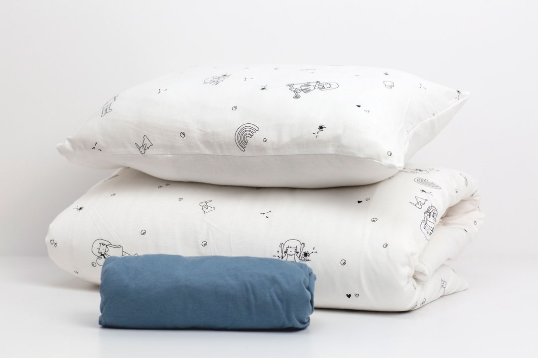 Blue and White Baby Sheets, Boho Baby Sheets, Scandinavian Baby Bedding ...