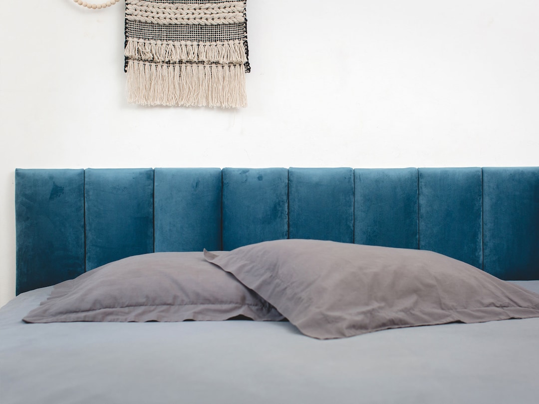 Headboard Queen, Velvet Cushion, Modern Bedroom Decor, Fabric Wall ...