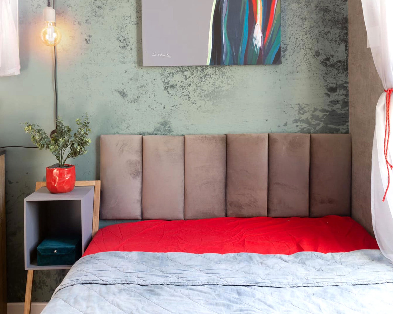 Upholstered Wall Panels, Velvet Padded Headboard Tiles, Soft Bed Head ...