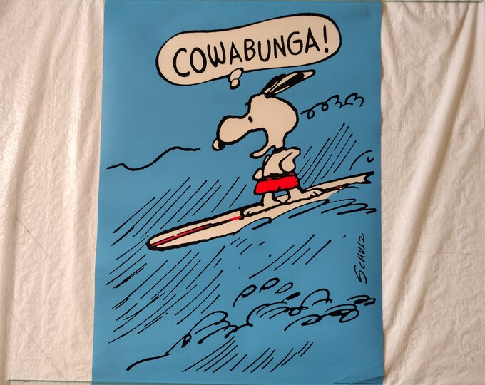 Vintage Original Peanuts Snoopy Cowabunga! Surfing Poster 1971 20 X 28 ...