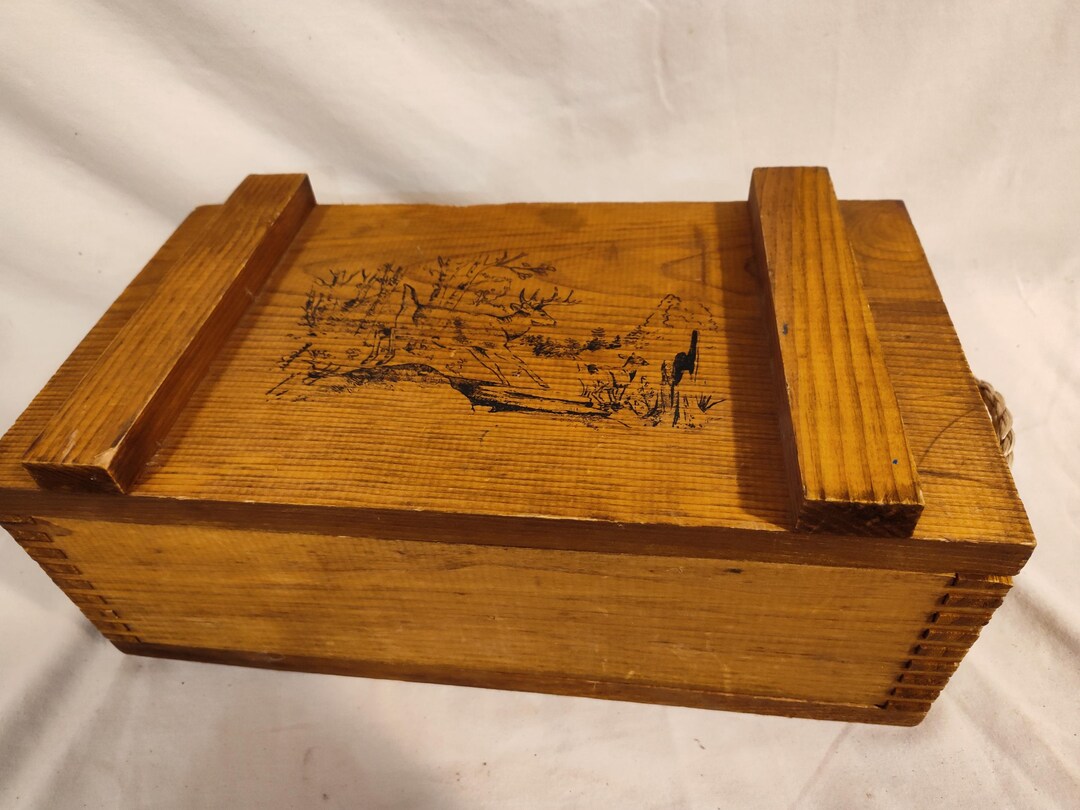 Rustic American Wildlife Wooden Ammo Crate Box With Whitetail Deer Art ...