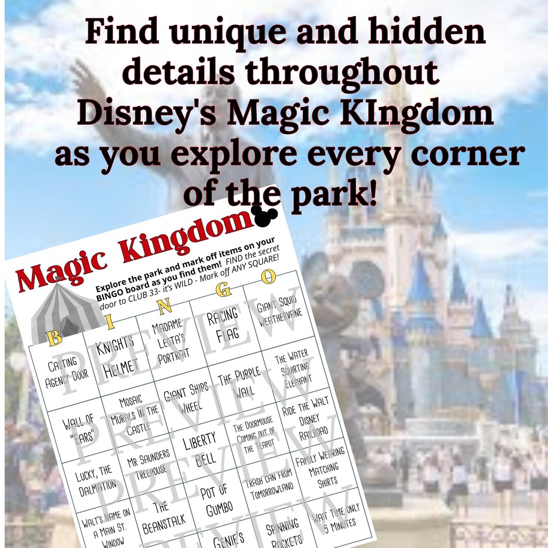 Magic Kingdom BINGO Game Printable | Unique Disney World Scavenger Hunt ...