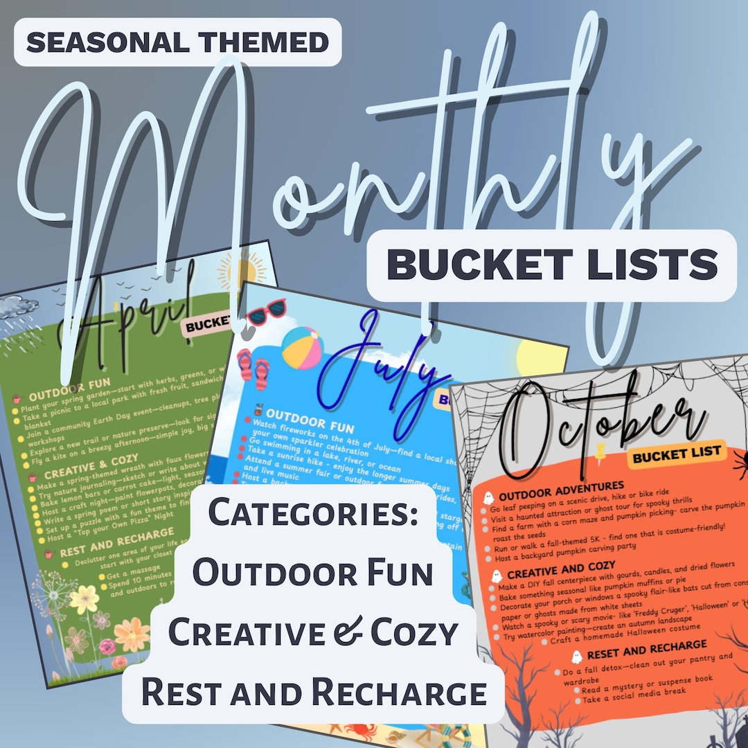 12 Month Bucket List, Monthly to Do List, Winter, Soring, Autumn, Fall ...