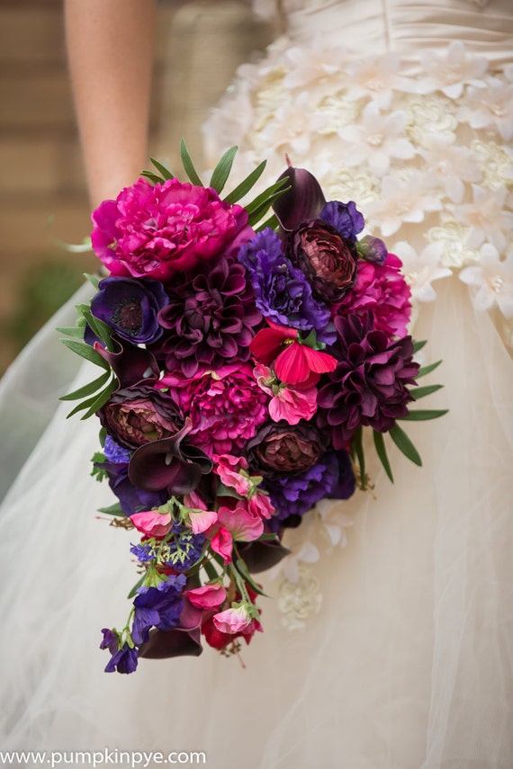 Silk flower trailing bouquet plum magenta purple and hot | Etsy