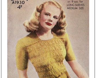 Natalie Sweater • 1940s Knitting Knit Jumper Pullover • 40s Patons 172 ...
