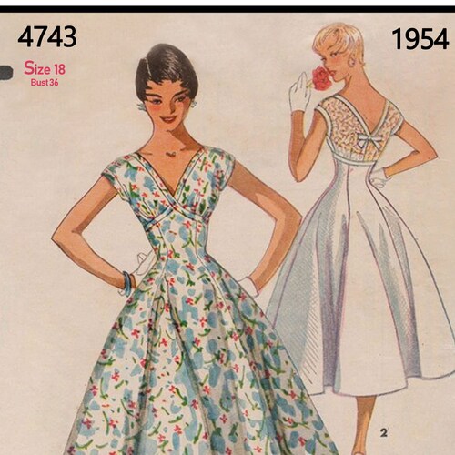 1950s Pin up Style Empire Line Dress Sewing Pattern Paper - Etsy