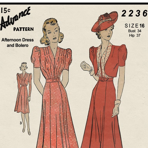 1930s Tea Frock And Bolero Pdf Print At Home Sewing Pattern Etsy
