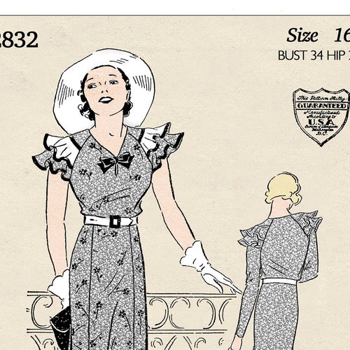 1930s Tea Dress With Pockets Ready Printed Sewing Pattern Bust Etsy