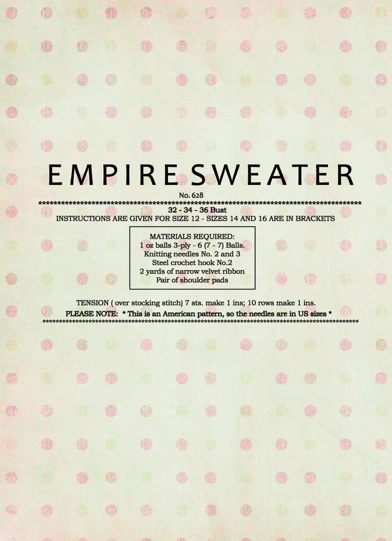 1940s Pin up Sweater PDF Knitting Pattern Multi-size 32-34-36 - Etsy