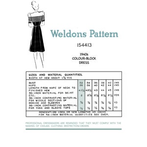 1940s Colour Block Dress PDF Sewing Pattern Bust 32 - Etsy