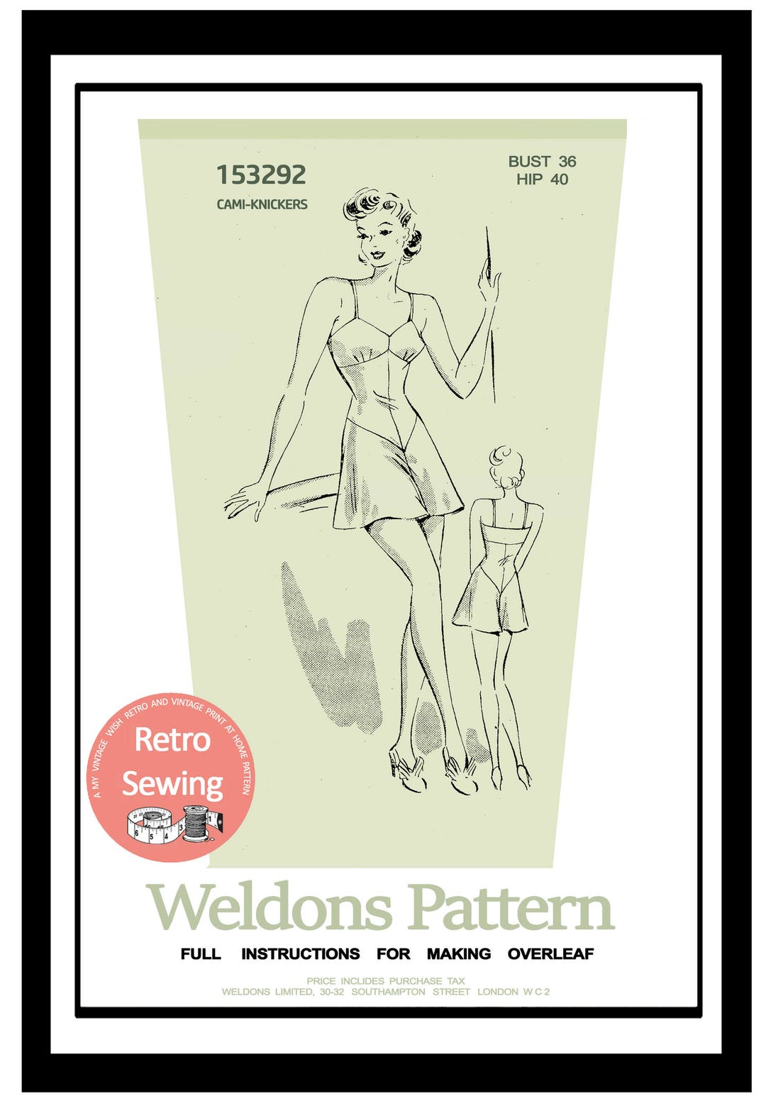 1940s Cami-knickers Sewing Pattern: 36" Bust, 40" Hip (paper Pattern ...