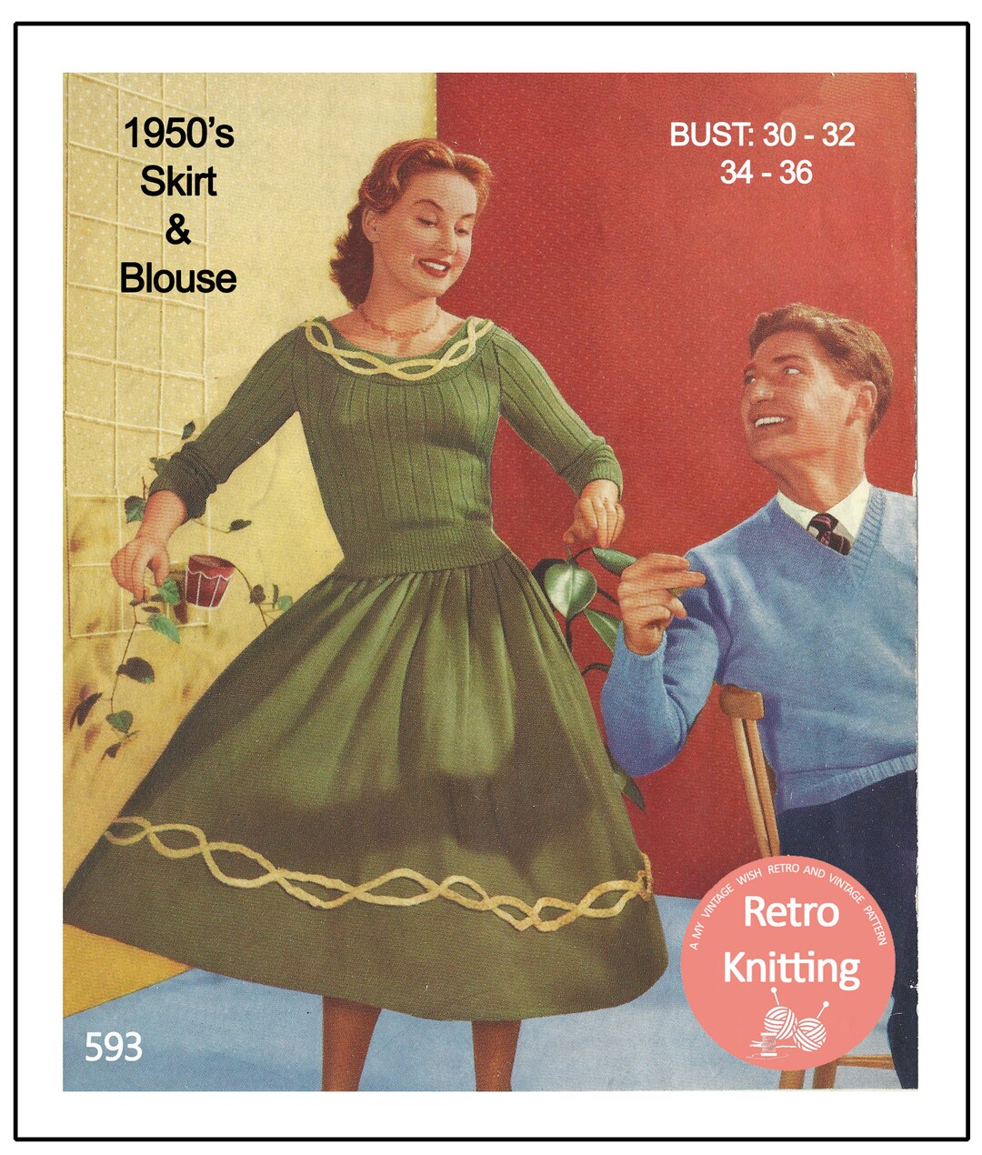1950's Rock and Roll Skirt and Scoop Neck Sweater PDF Knitting Pattern ...
