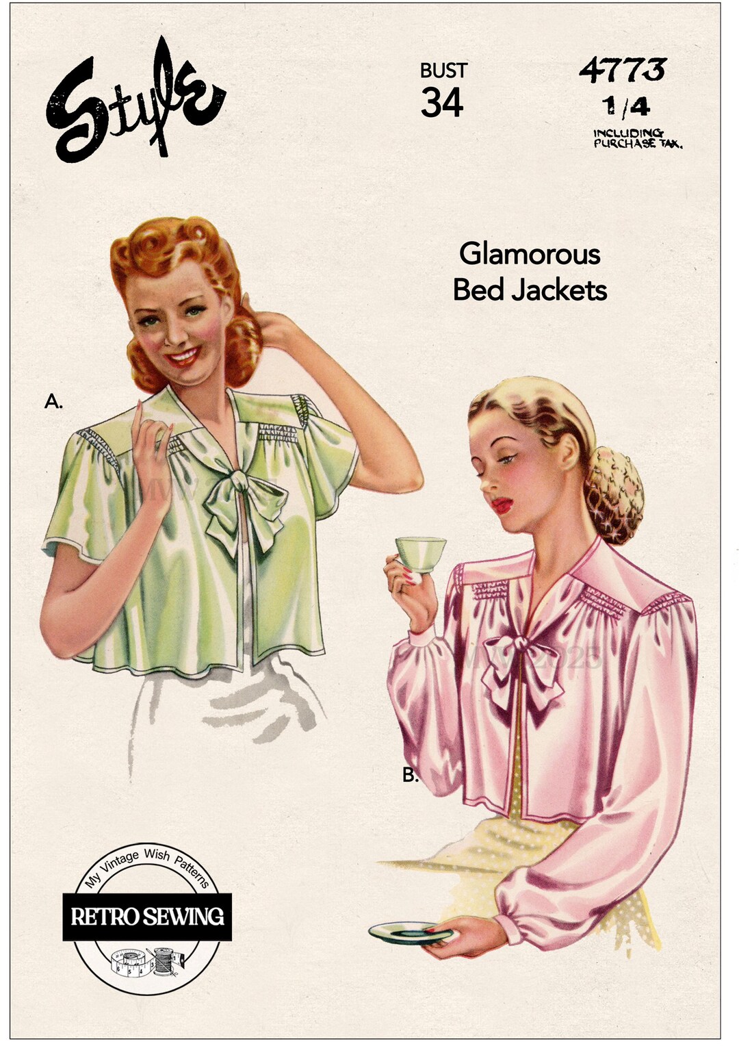 1940s Bed Jacket Sewing Pattern - Bust 34" (PDF Download) - Etsy UK