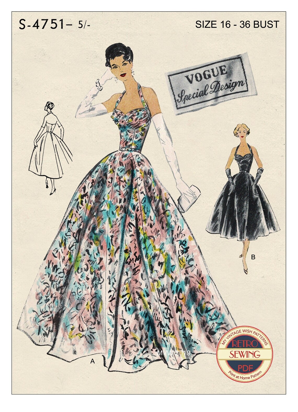 1950s Halter Evening Dress PDF Print at Home Sewing Pattern | Etsy