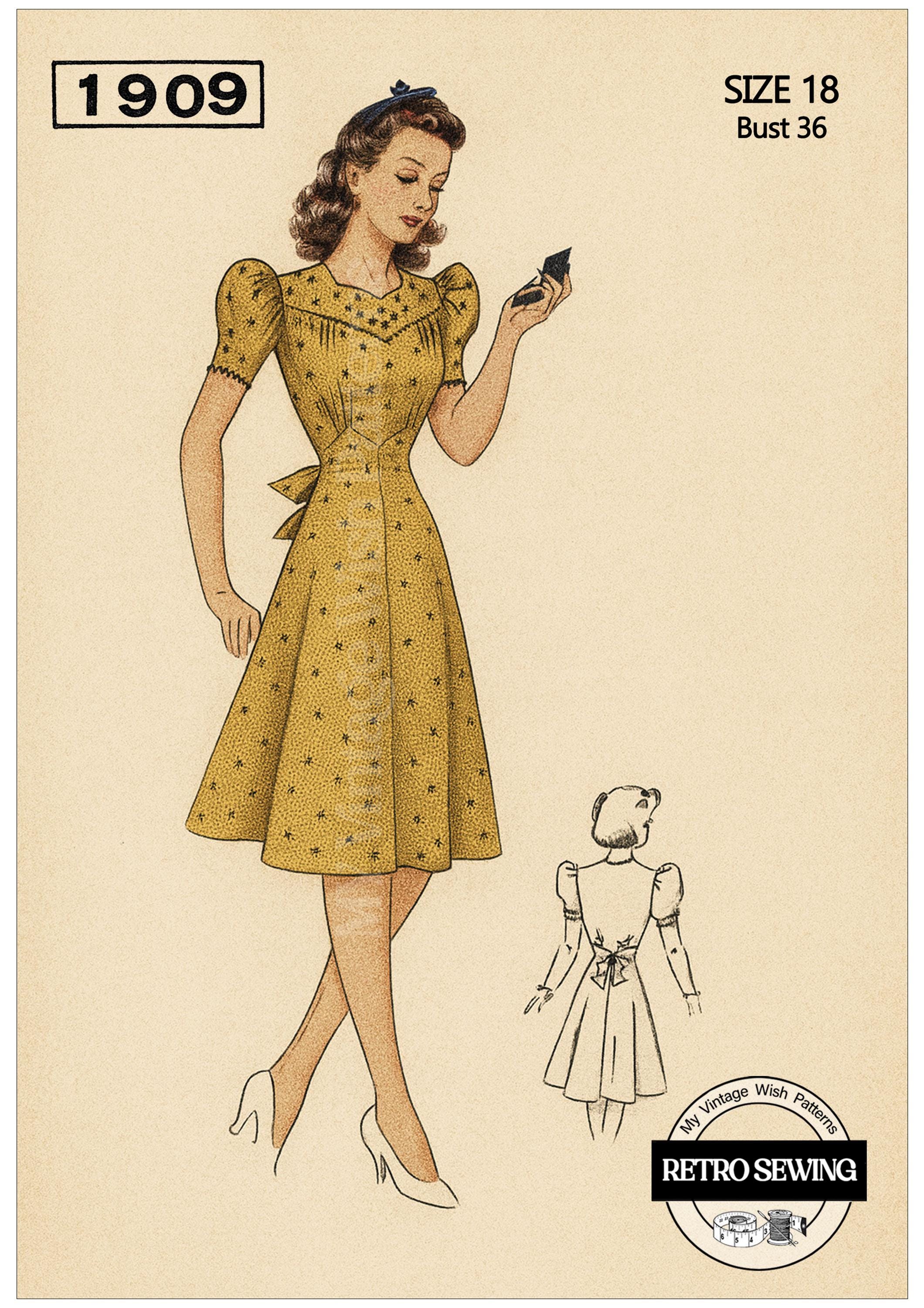 1940's Tea Dress With Yoke PDF Sewing Pattern Bust 36 - Etsy
