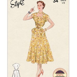 1950s Summer Dress With Slouch Pockets PDF Sewing Pattern Bust 34 - Etsy