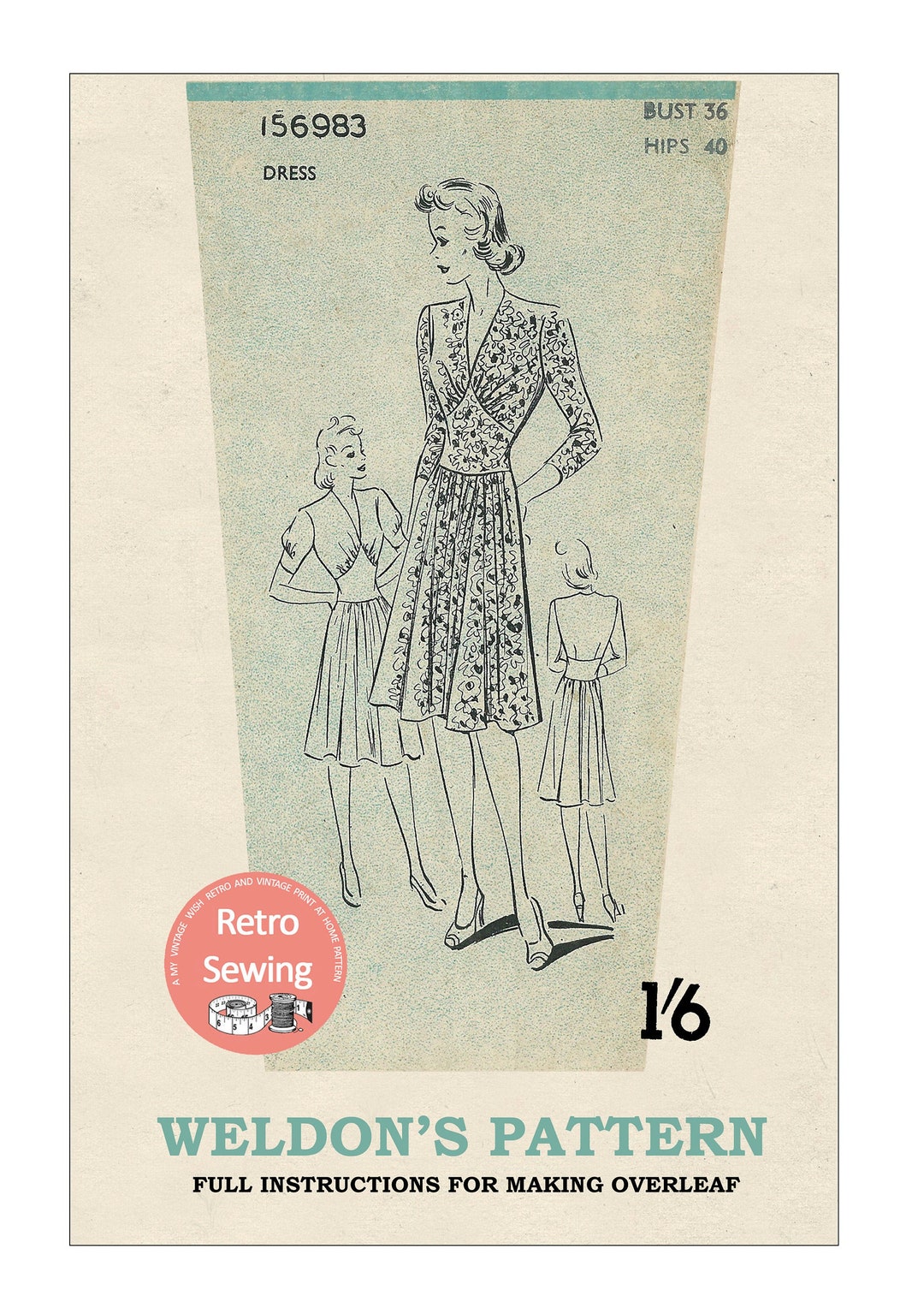 1940's Wartime Girdle Bodice Tea Frock Sewing Pattern - Bust 36 - PDF ...
